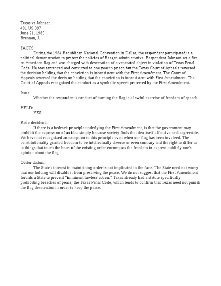 Texas Vs Johnson | PDF