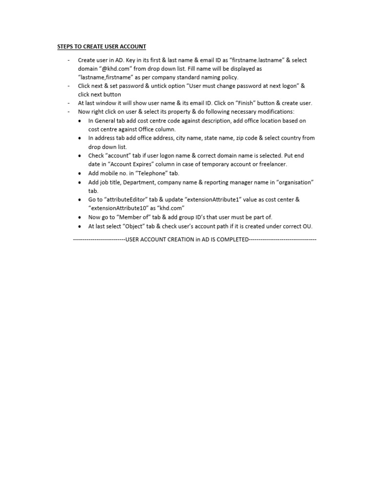 User Account Create Steps | PDF