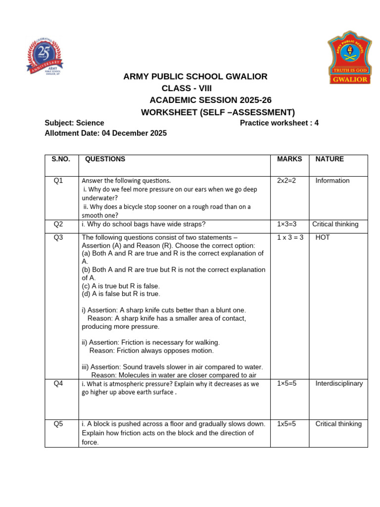 Science Worksheet Day 4 December 2025-26-1 | PDF