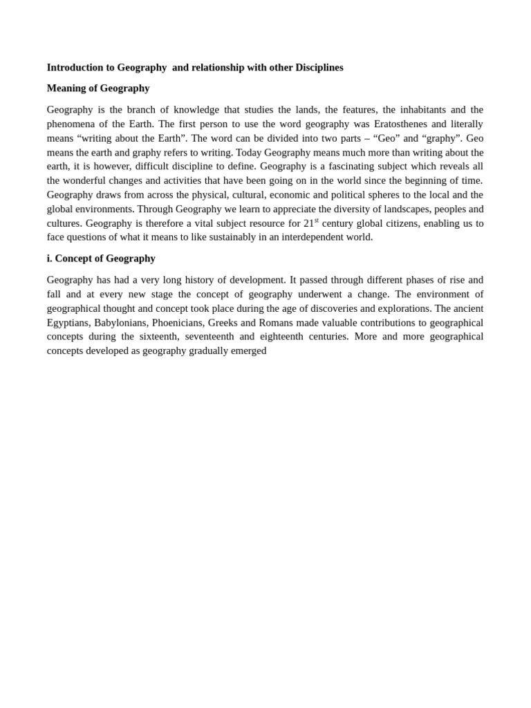 Introduction to Geography and Relationship With Other Disciplines | PDF ...