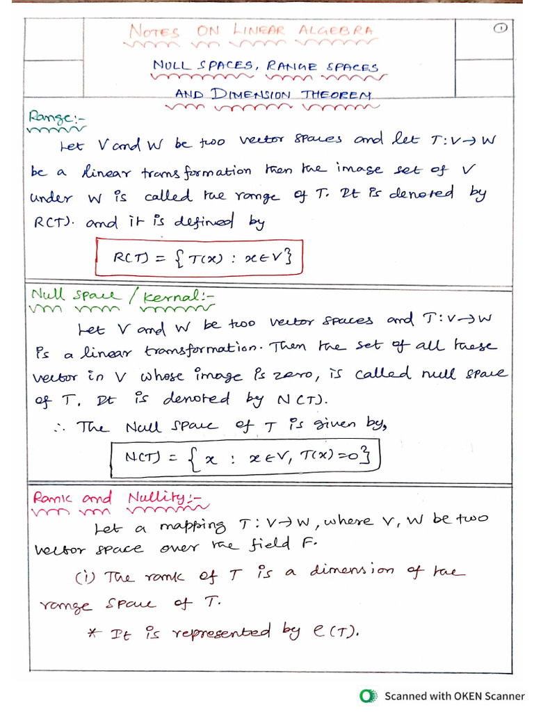 Null Spaces, Range Spaces and Dimension Theorem | PDF