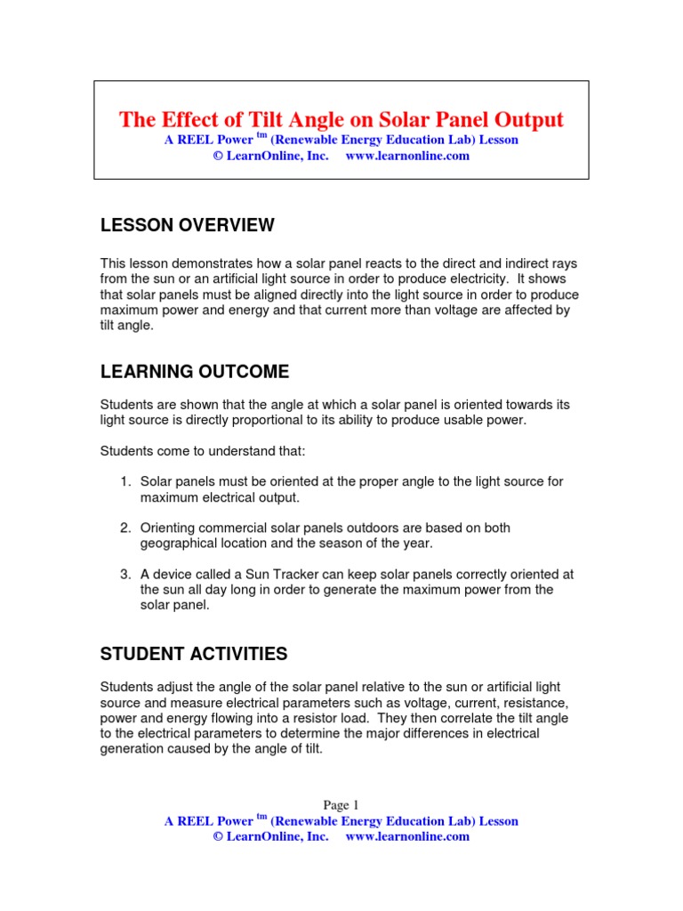 The Effect of Tilt Angle On Solar Panel Output | PDF | Solar Panel ...