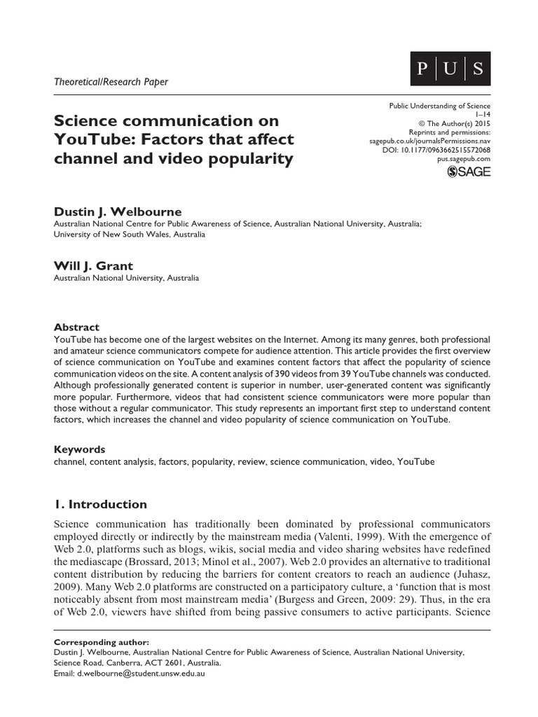 YouTube Science Communication Popularity Factors | PDF | You Tube | Web 2.0