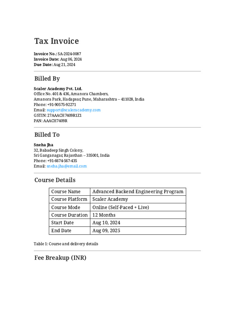 Scaler Academy Invoice Extended | PDF | Relational Database | Databases