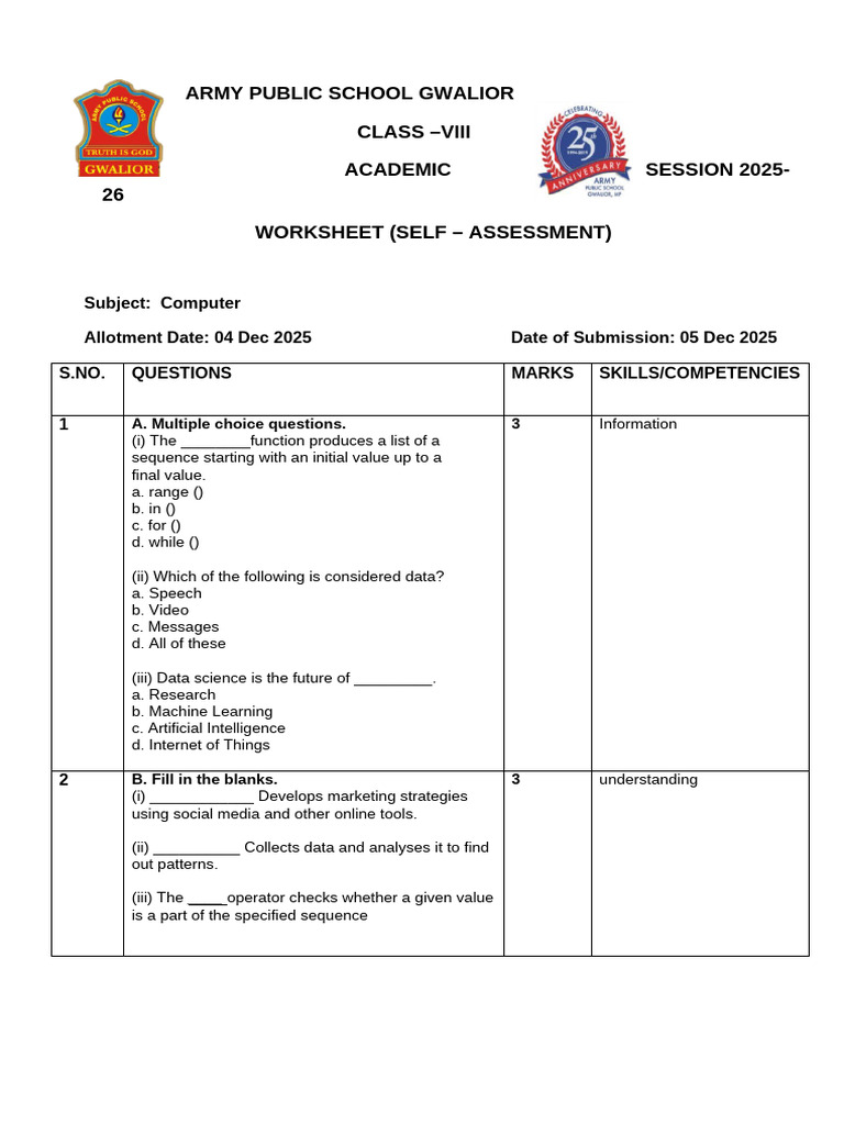 CLASS-8-Computer Revision WorkSheet 04.12.25 | PDF