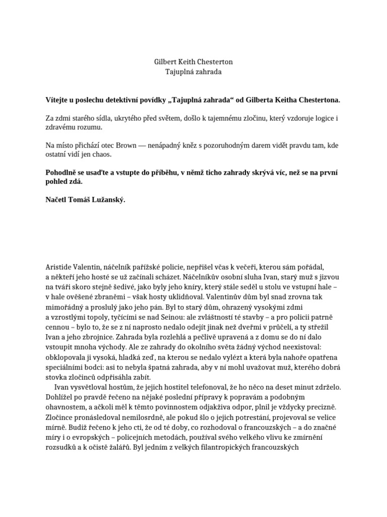 Gilbert Keith Chesterton - Tajuplná Zahrada | PDF