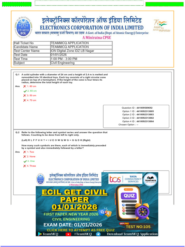 ECIL GET CIVIL PAPER 01_01_2026 @TEAMMCQ | PDF | Beam (Structure ...