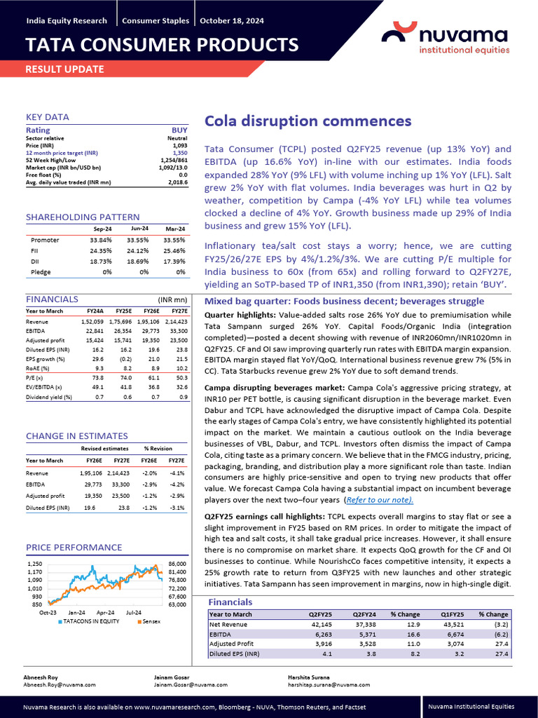 Tata Consumer Products Q2FY25 Earnings Report | PDF | Financial ...