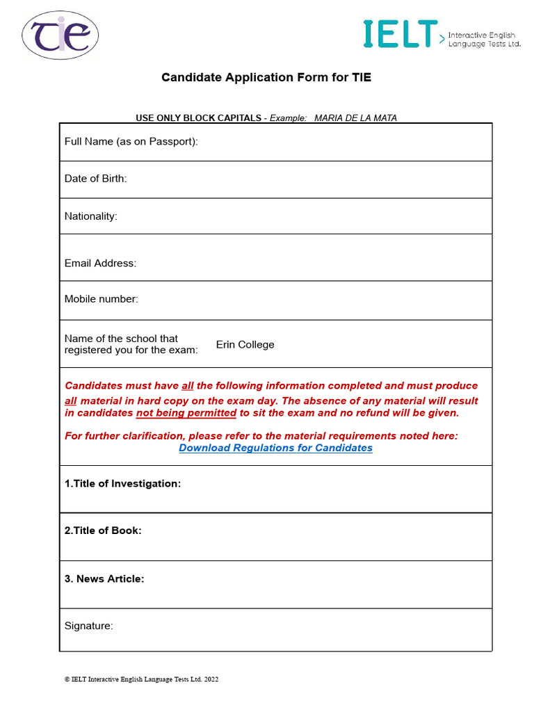 Blank Candidate Application Form 2023.Doc | PDF