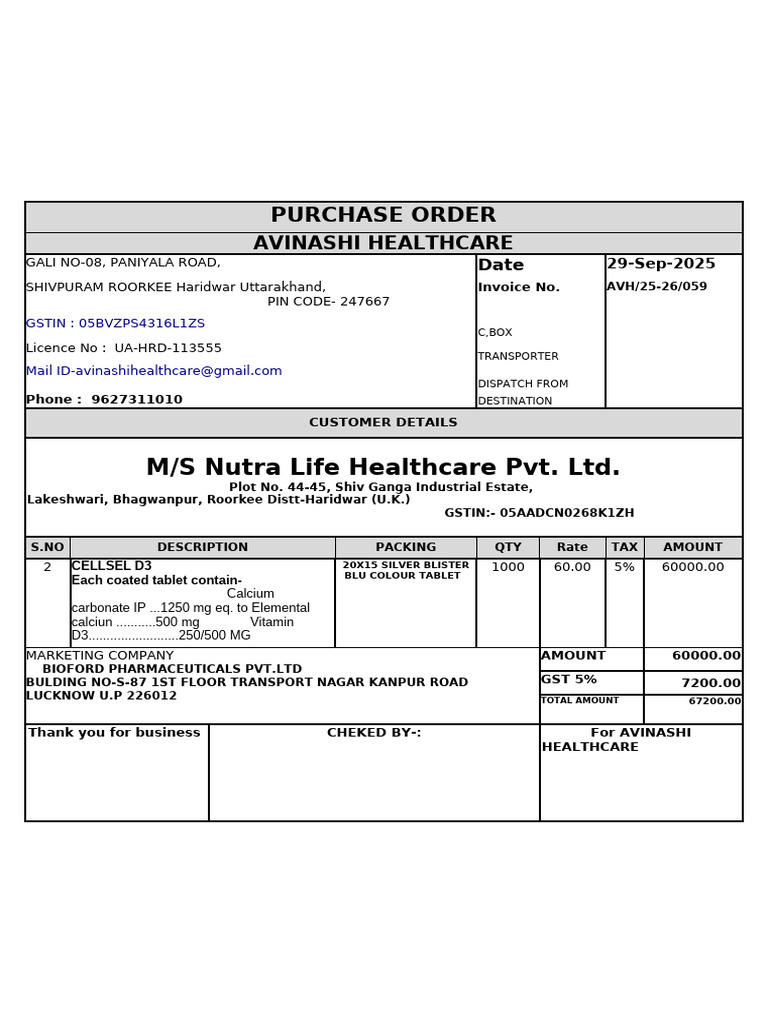 Avinashi Healthcare Purchase Order | PDF