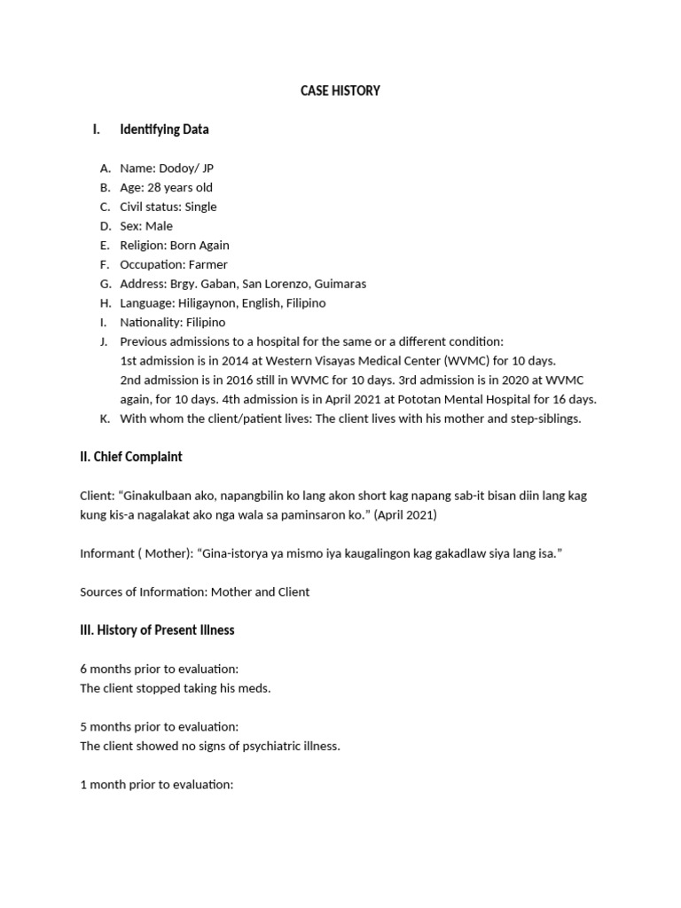 Case History for Our Hard Copy | PDF | Schizophrenia | Cognitive ...