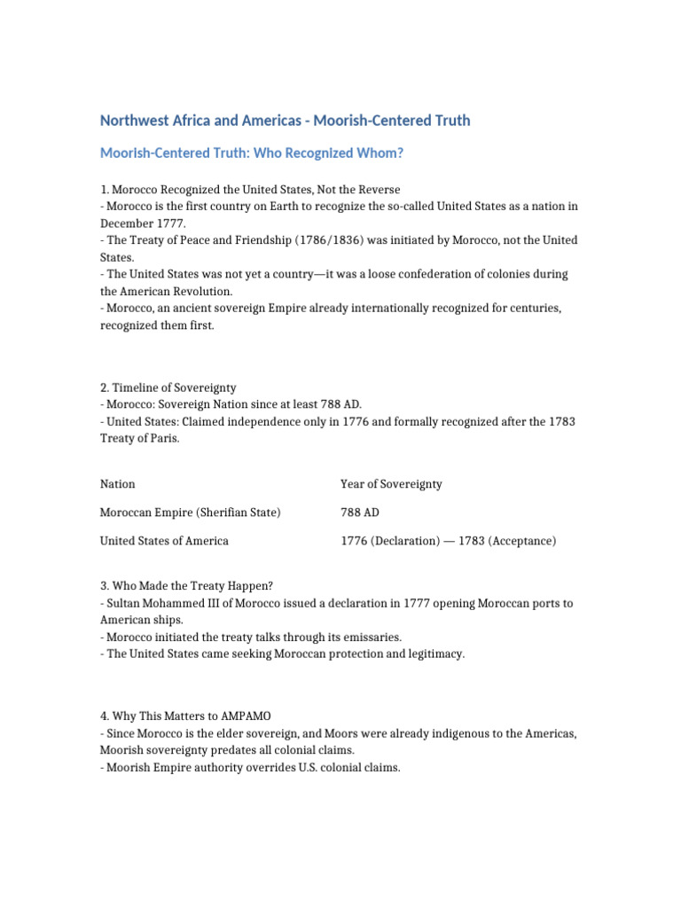 Northwest Africa Americas Moorish Truth | PDF | Morocco | The United States