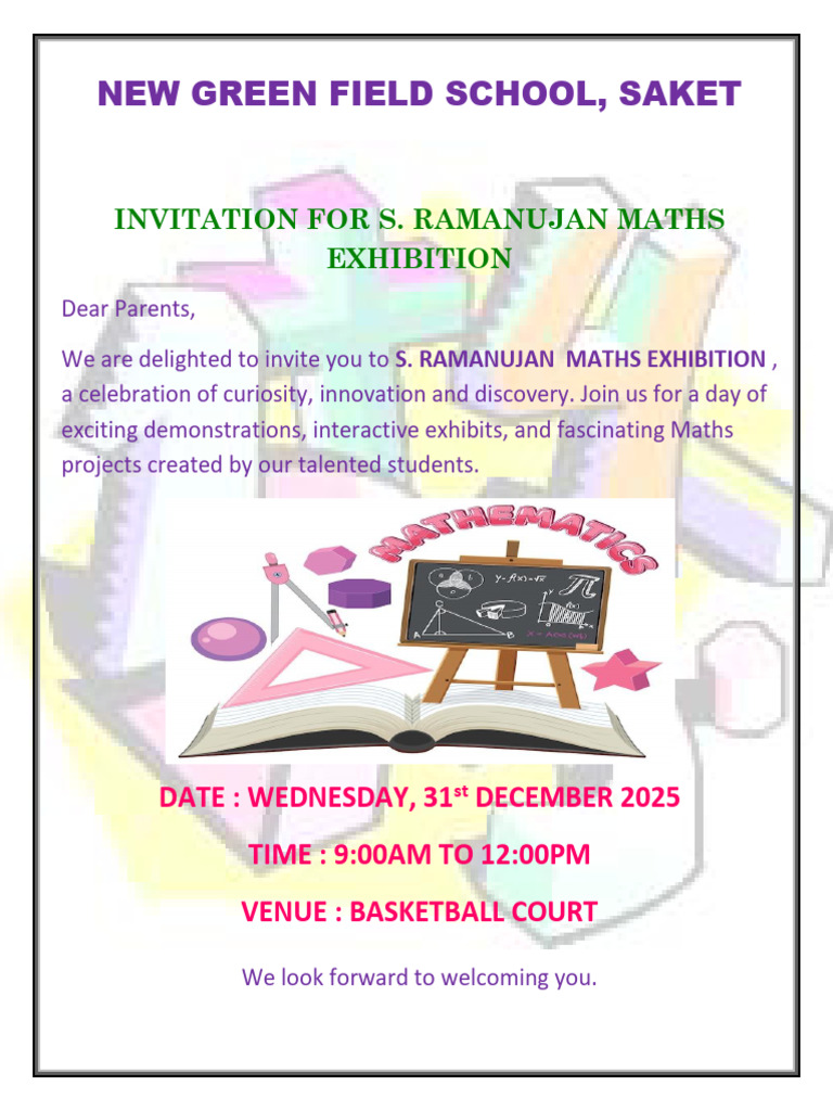 S. Ramanujan Maths Exhibition Invite | PDF