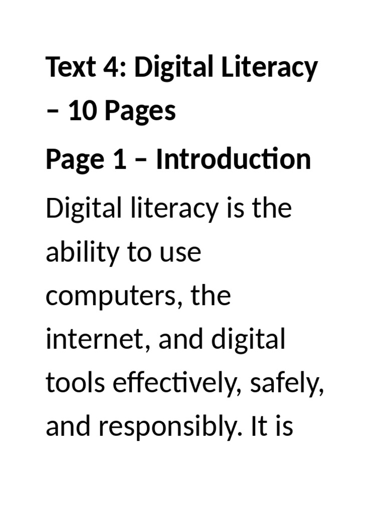 Text 4: Digital Literacy - 10 Pages Page 1 - Introduction | PDF
