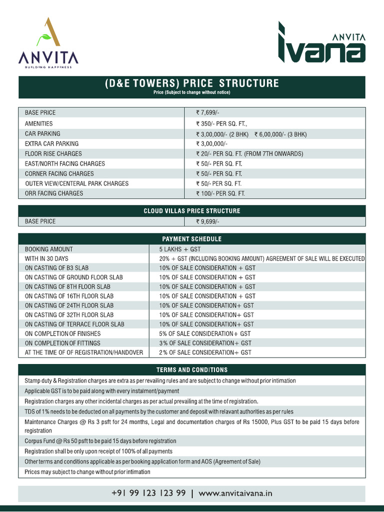 Ivana Price Sheet D&E Towers | PDF
