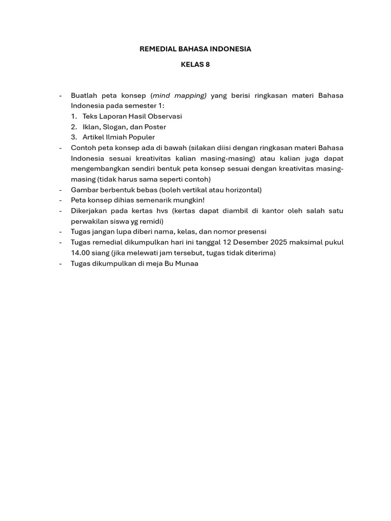 Remedial Bahasa Indonesia Kelas 8 | PDF