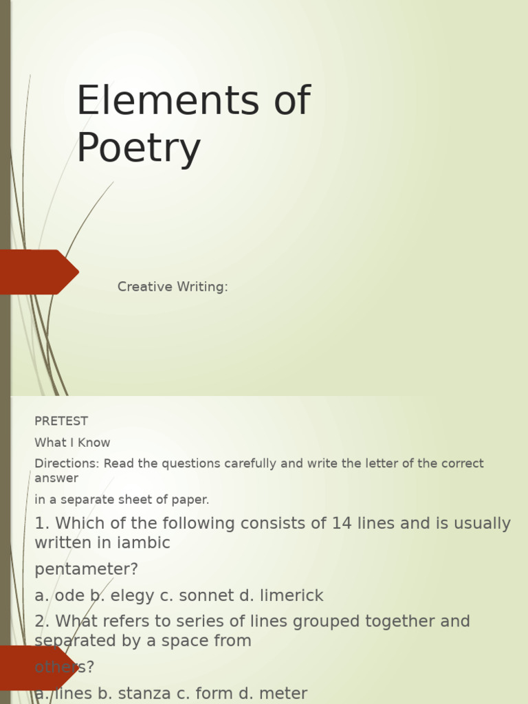 Elements of Poetry Presentation | PDF | Poetry | Poetic Devices