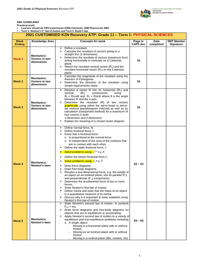 Grade 11 Physical Sciences Recovery ATP | PDF | Gases | Intermolecular ...