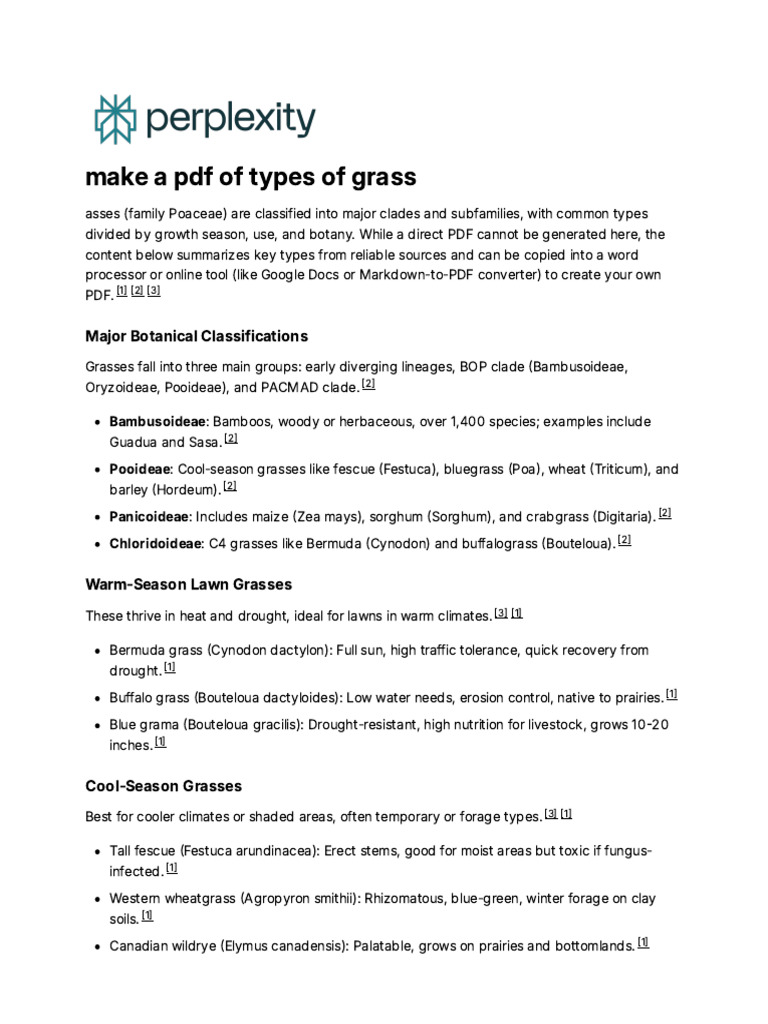 Make A PDF of Types of Grass | PDF | Grass | Botany
