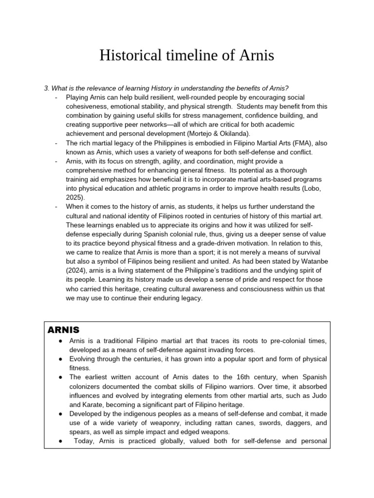Arnis: A Historical Overview of Filipino Martial Arts | PDF | Philippines