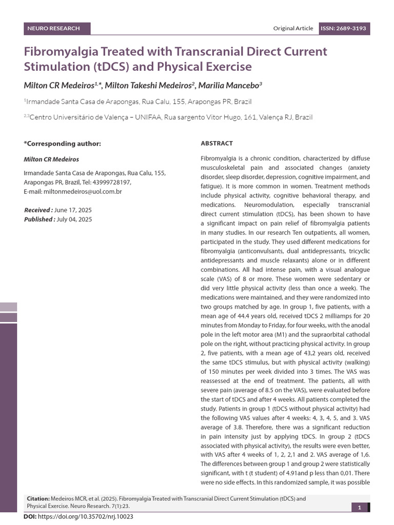 tDCS and Exercise for Fibromyalgia Relief | PDF | Fibromyalgia | Human ...