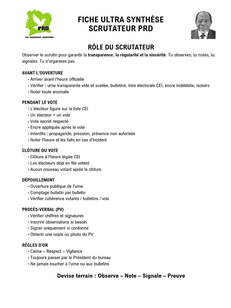 Rôle et responsabilités du scrutateur PRD | PDF