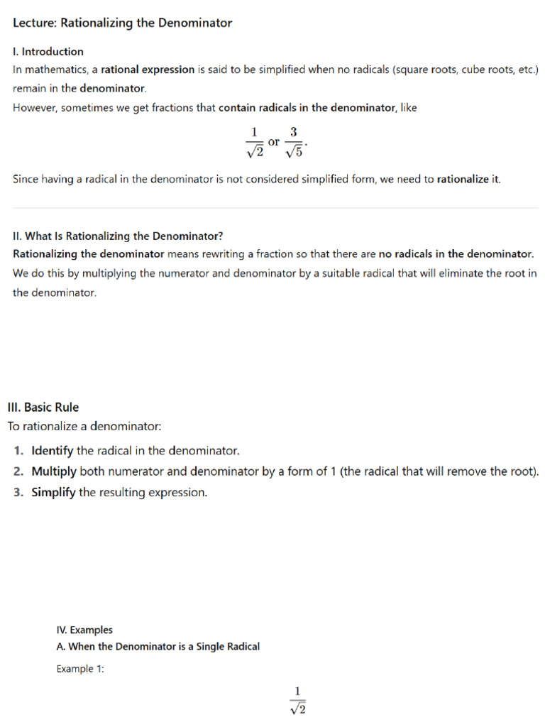 Rationalizing The Denominators | PDF