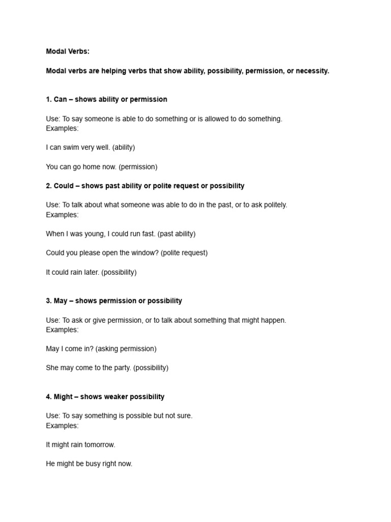 Modal Verbs Notes | PDF