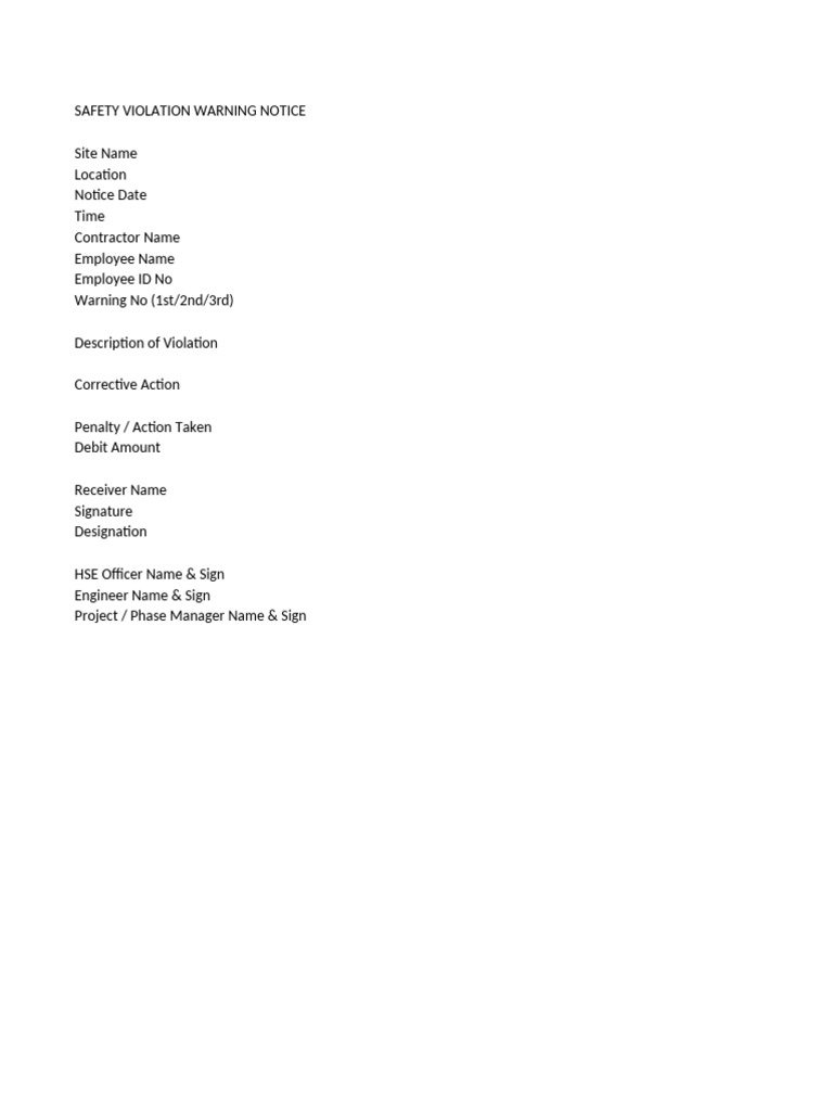 Safety Violation Warning Notice-1 | PDF