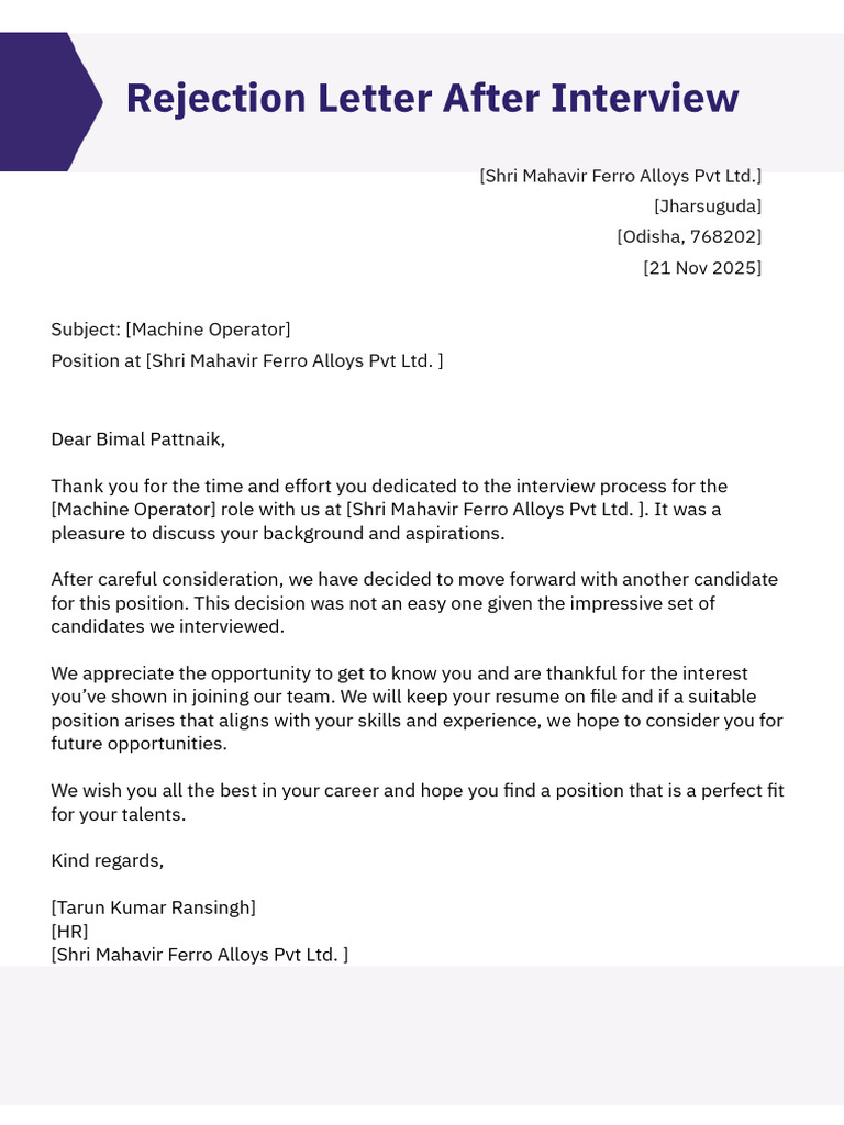 Rejection Letter After Interview | PDF