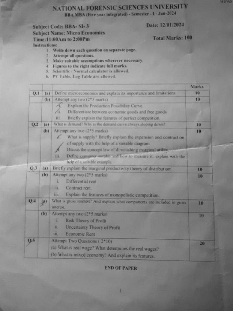 Microeconomics Exam Paper - Jan 2024 | PDF | Microeconomics | Economies
