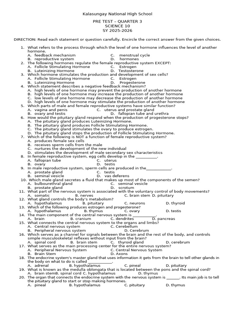 Science 10 Summative Test 1 Quarter3 With Answer | PDF | Central ...