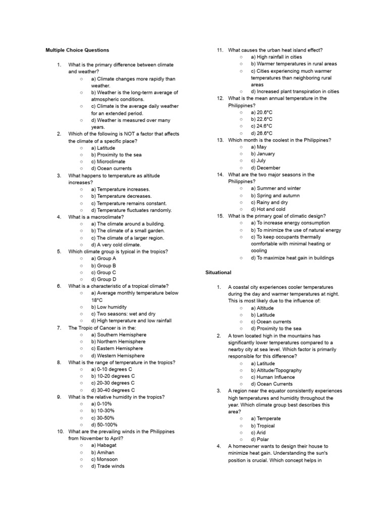 Climate and Weather Quiz Questions | PDF | Heat Transfer | Building ...