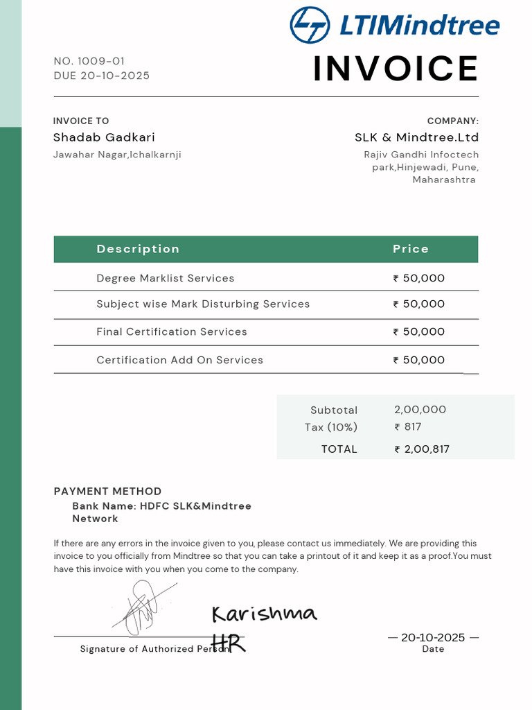 Invoice for Certification Services | PDF