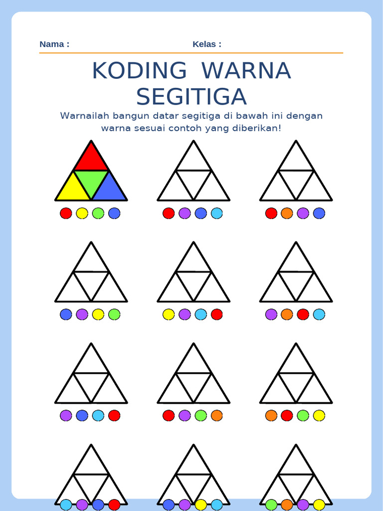Koding Warna Segitiga Lembar Kerja Seni Rupa Warna Warni Ilustratif | PDF