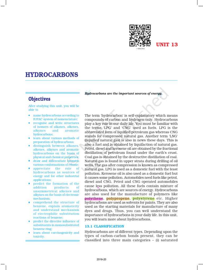 Hydrocarbons Ncert-1 251223 203400 | PDF | Alkane | Hydrocarbons
