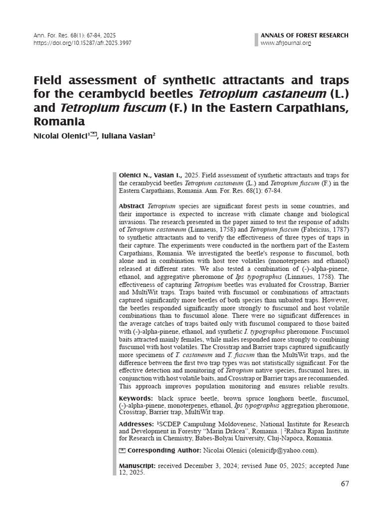 Field Assessment of Synthetic Attractants and Traps For The Cerambycid ...