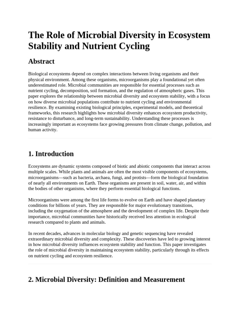 The Role of Microbial Diversity in Ecosystem Stability and Nutrient ...