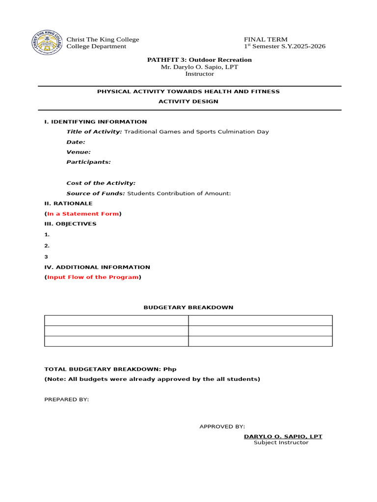 Activity Design PATHFIT 3 | PDF