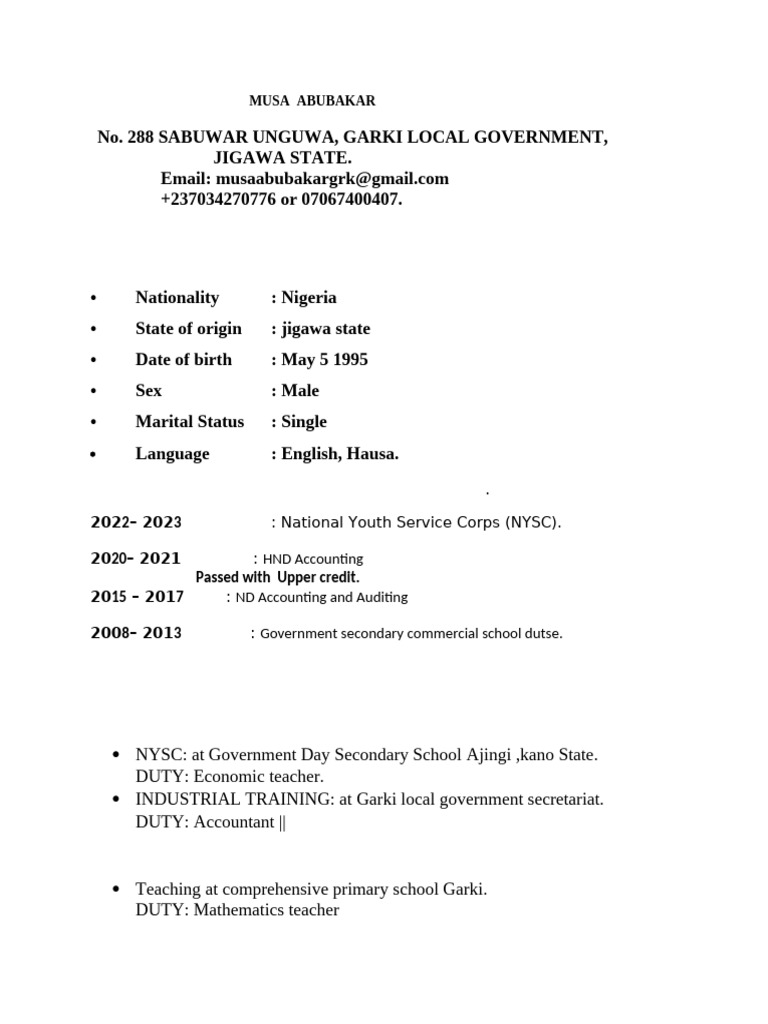Musa Abubakar CV 2 | PDF