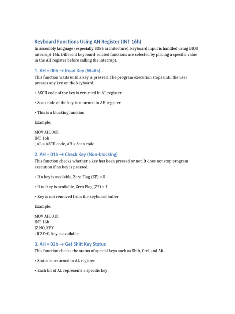 AH Register Keyboard Functions | PDF