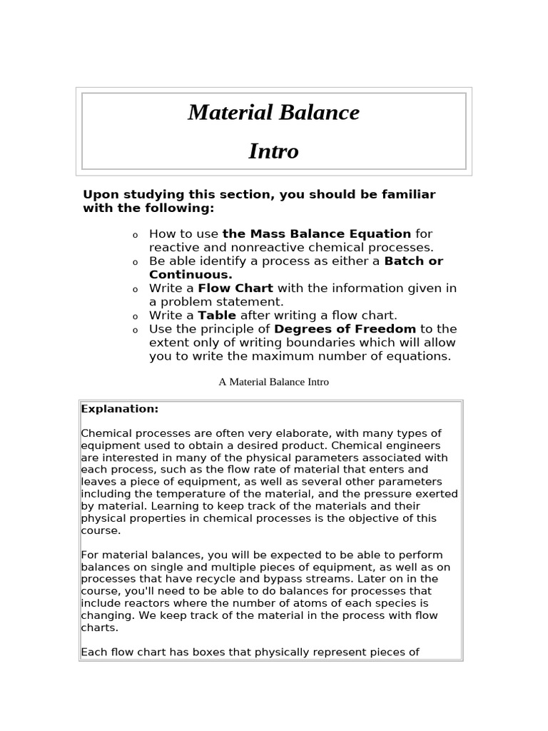 Understanding Material Balances in Chemistry | PDF | Fluid Dynamics ...