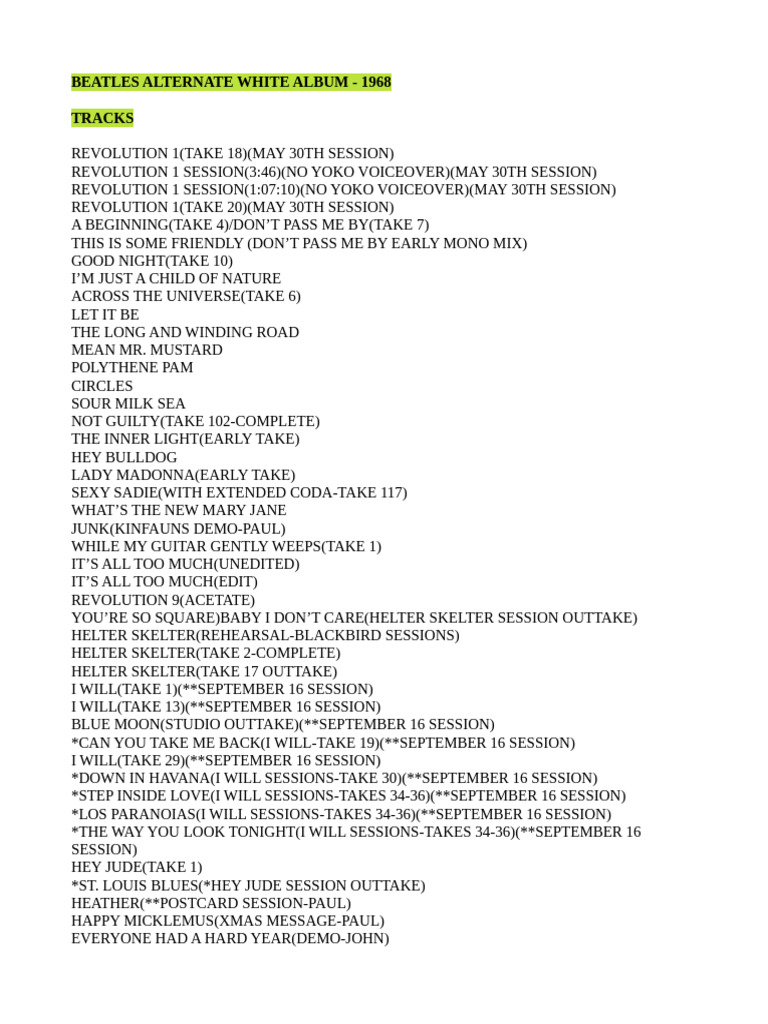 Beatles Alternate White Album Notes | PDF