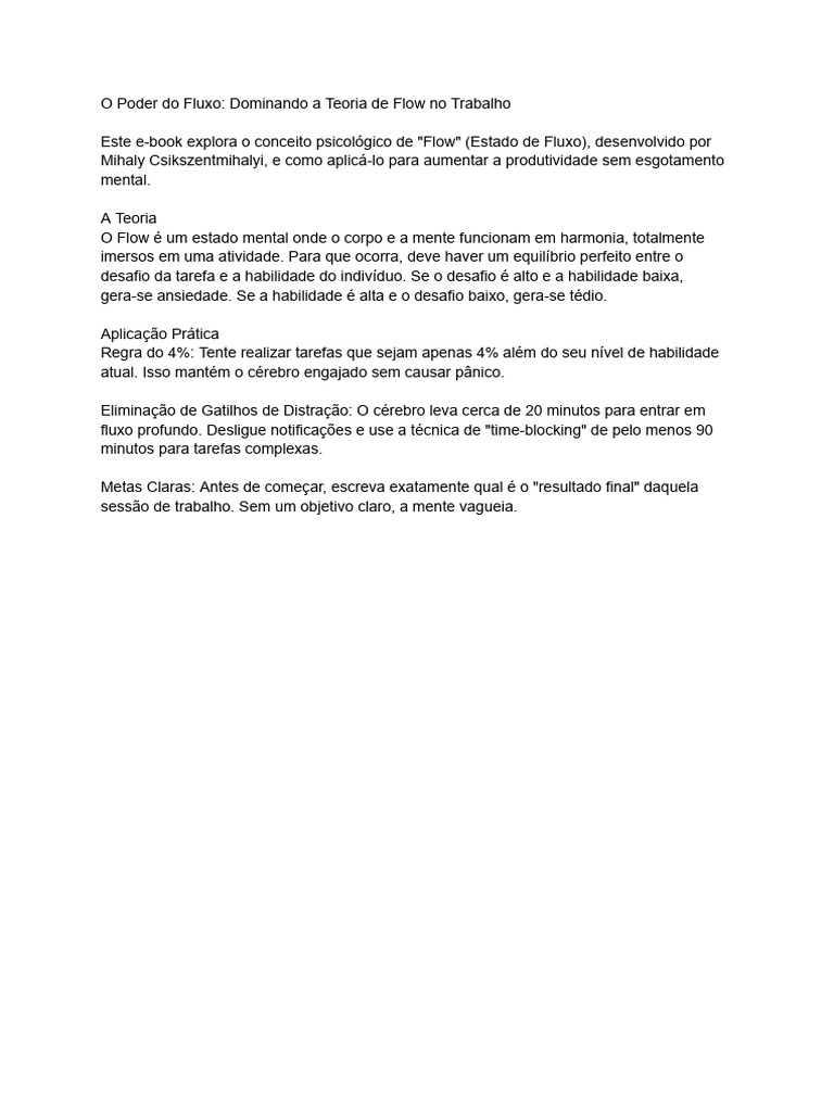 O Poder Do Fluxo - Dominando A Teoria de Flow No Trabalho | PDF