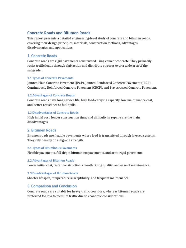 Concrete vs Bitumen Roads: A Comparative Study | PDF