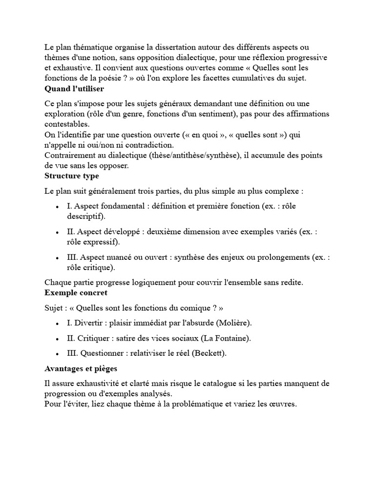 Plan thématique pour dissertation efficace | PDF