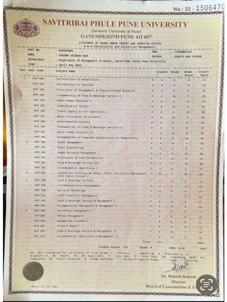 Last Year Marksheet | PDF