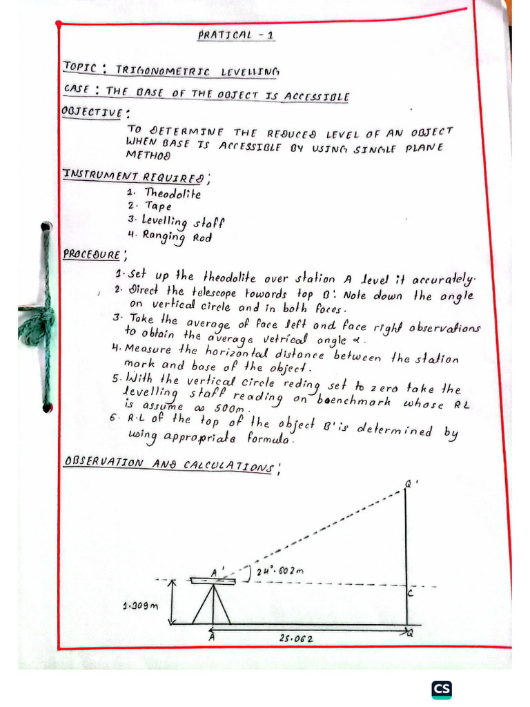 Trigonometric Leveling Theodolite Practical | PDF