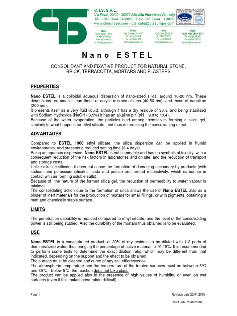 Nano ESTEL: Stone Consolidation Solution | PDF | Sodium Hydroxide ...