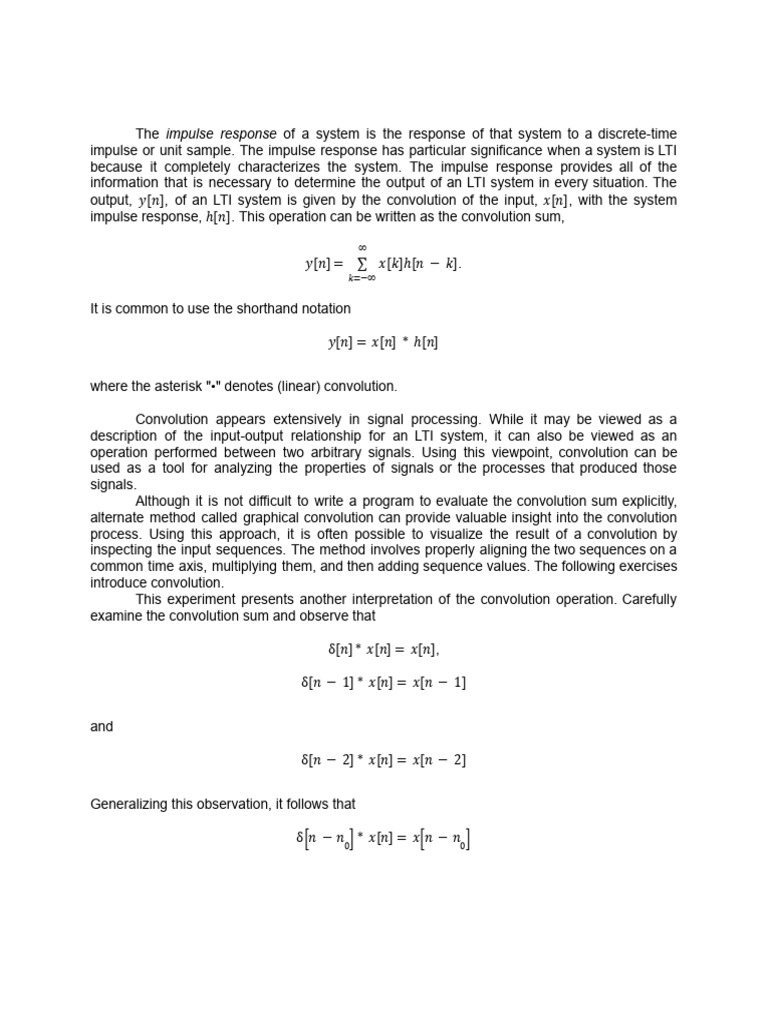 Experiment 4 The Convolution Sum | PDF | Convolution | Computer Engineering